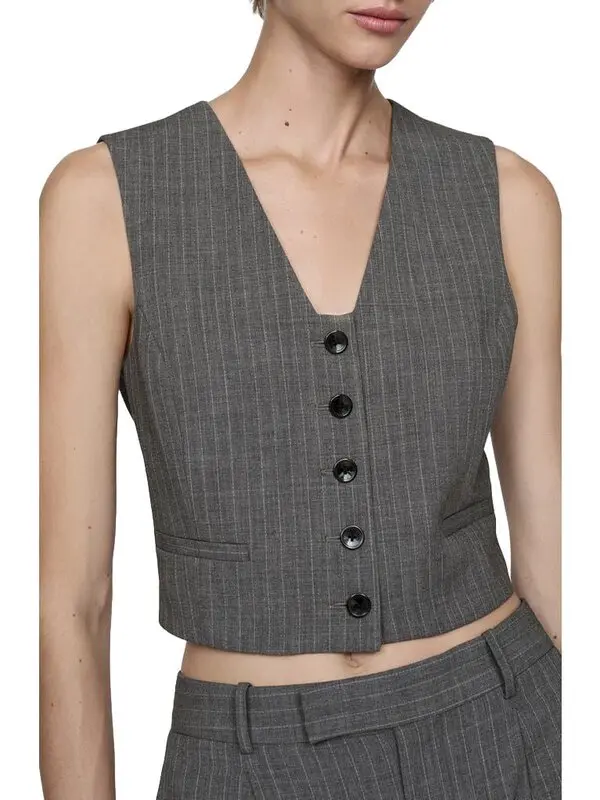 Mango Pinstripe Suit Vest - Grey