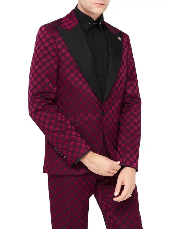 TWISTED TAILOR Papatya Slim Fit Jacquard Suit Jacket - Burgundy