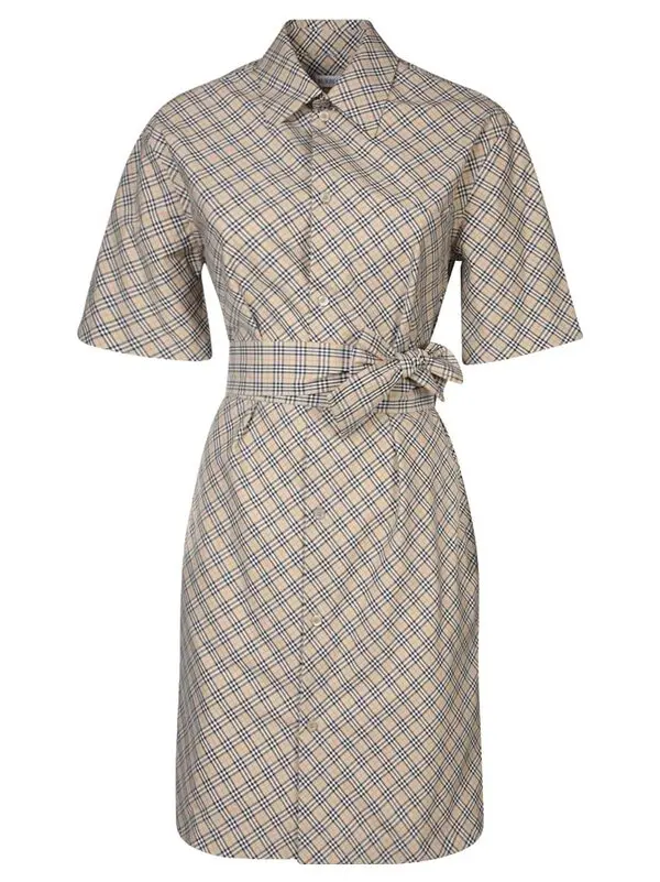 Burberry Dress With Check Print And Belt - Beige