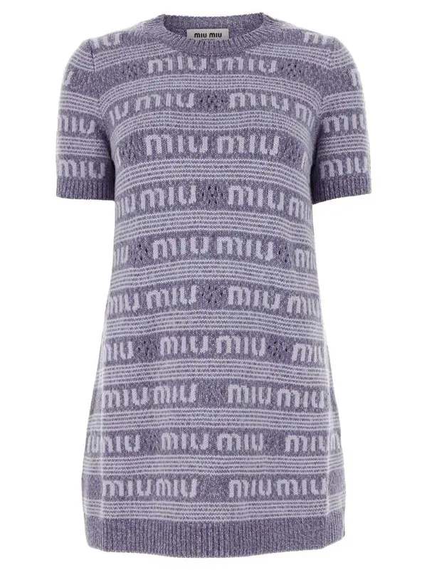 Miu Miu Embroidered Mini Sweater Dress - Printed