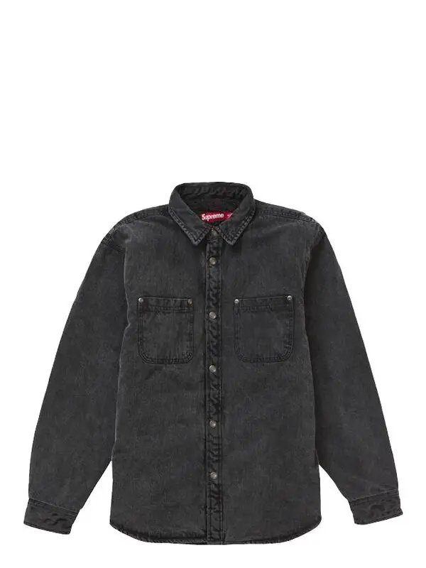 Supreme Faux Shearling Lined Work Shirt - Black Denim