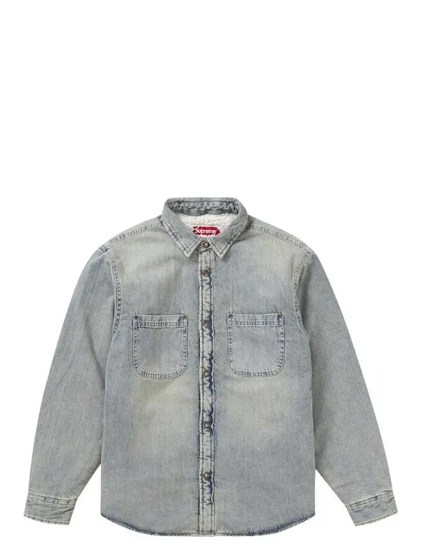 Supreme Faux Shearling Lined Work Shirt - Washed Indigo Denim