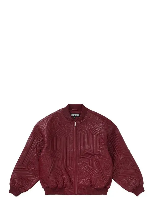 Supreme Embroidered Leather Jacket - Burgundy