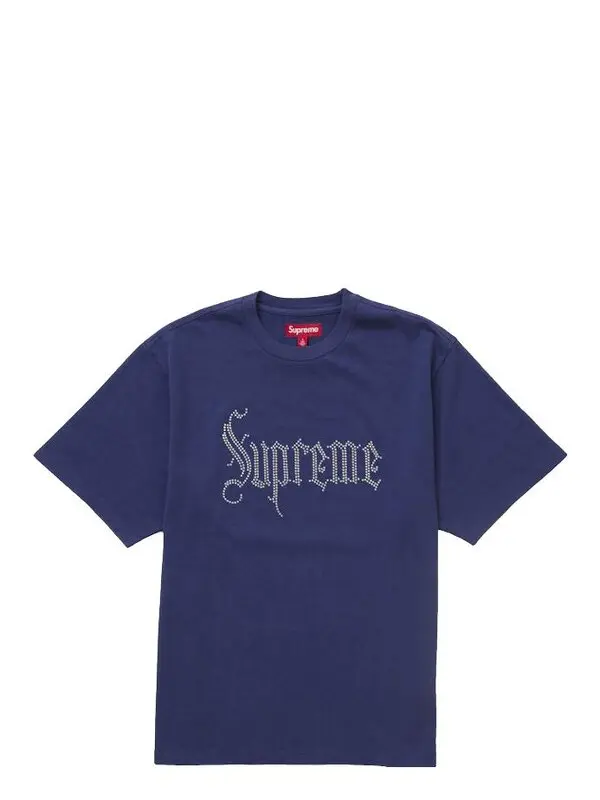 Supreme Rhinestone Short Sleeve Top - Navy Blue