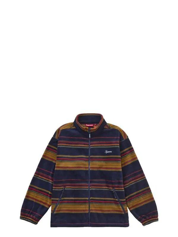 Supreme Stripe Zip Up Fleece Jacket - Navy Blue