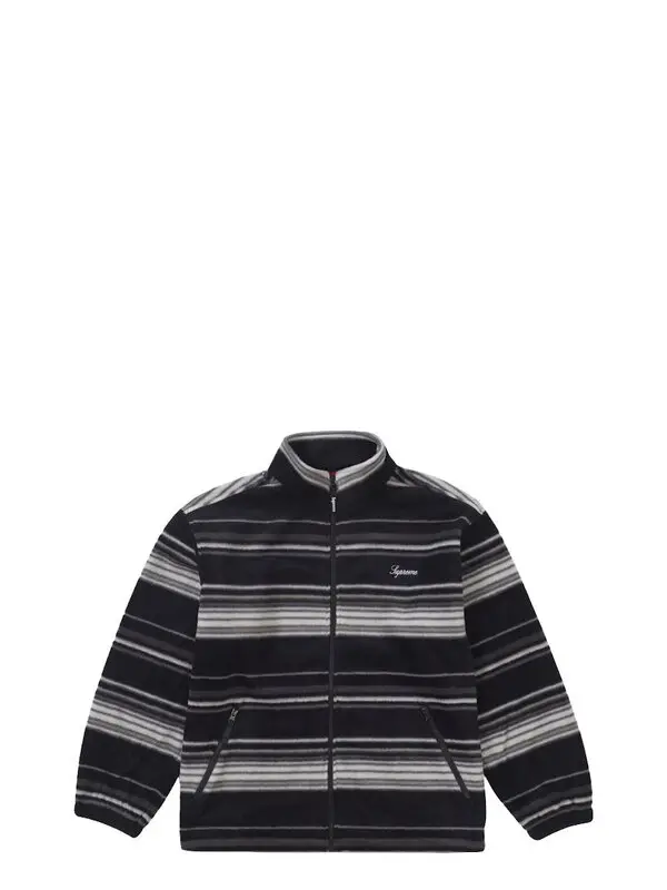 Supreme Stripe Zip Up Fleece Jacket - Black