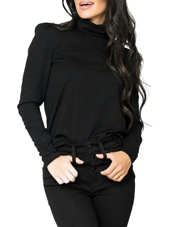 GIBSONLOOK Puff Sleeve Ribbed Turtleneck - Black