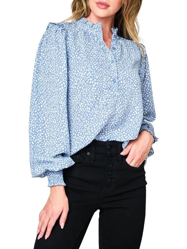 GIBSONLOOK Dot Print Woven Blouse - Denim Dot