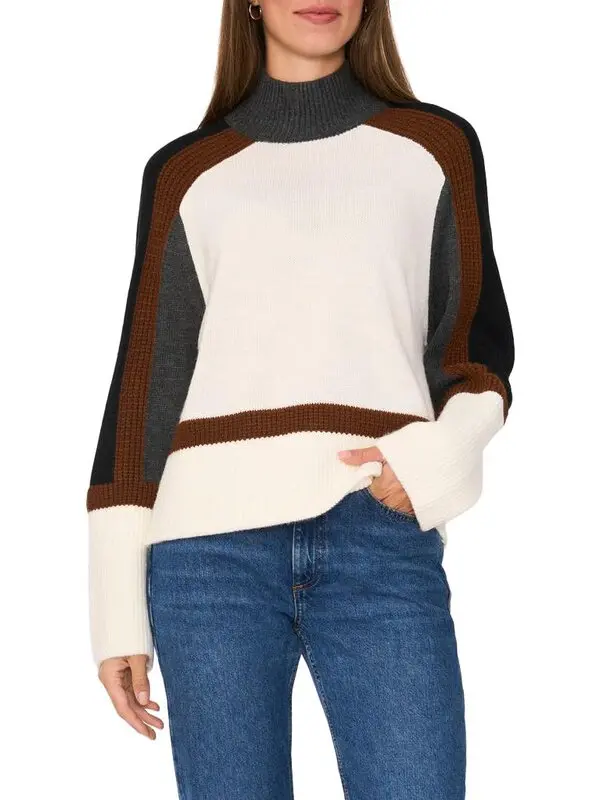Halogen Colorblock Mock Neck Sweater - White