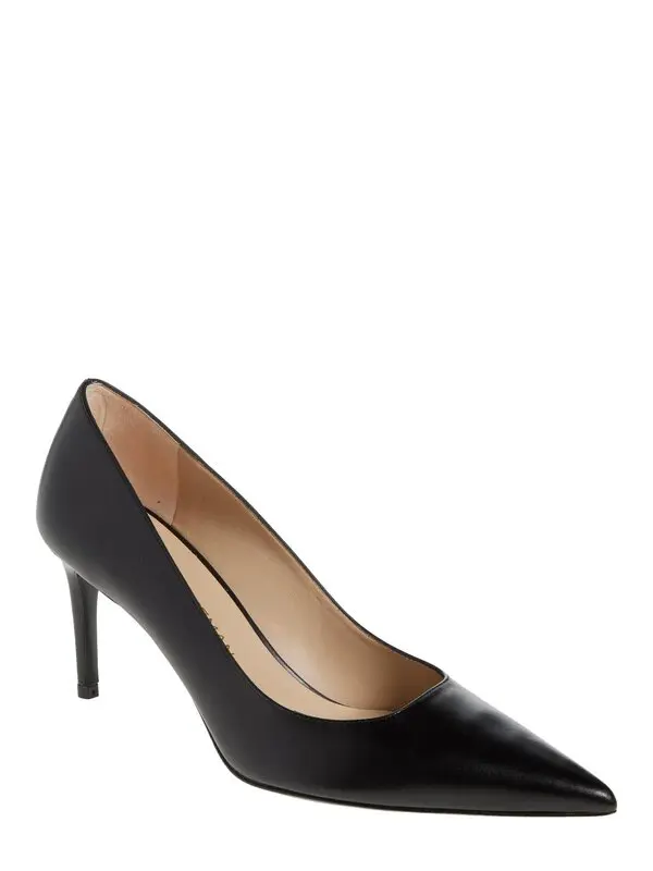 STUART WEITZMAN Power 75 Pointed Toe Pump - Black Leather