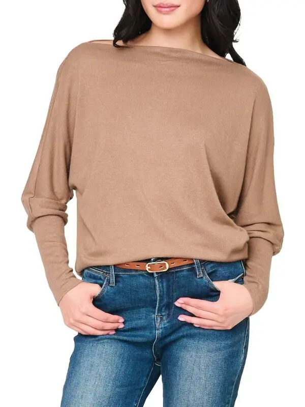 GIBSONLOOK Slouchy Boatneck Top - Mocha Mousse