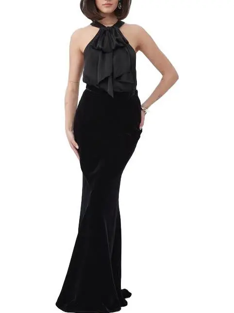 Trina Turk Rabina Velvet Maxi Skirt - Black
