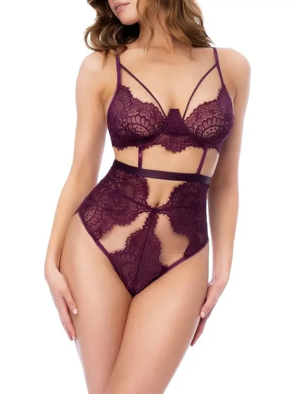MAPALE Strappy Cutout Lace Underwire Teddy - Wine