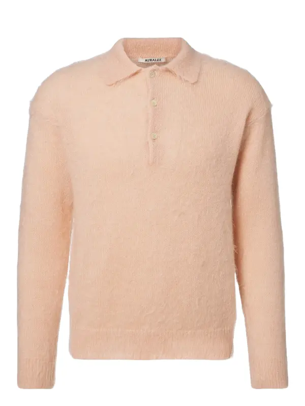 Auralee Mohair And Wool Polo Sweater - Pink