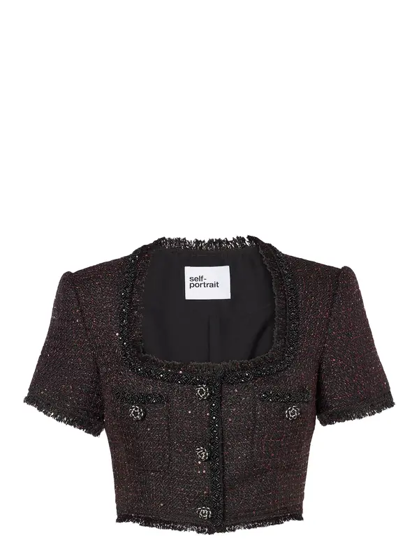 SELF-PORTRAIT Tweed Top - Black