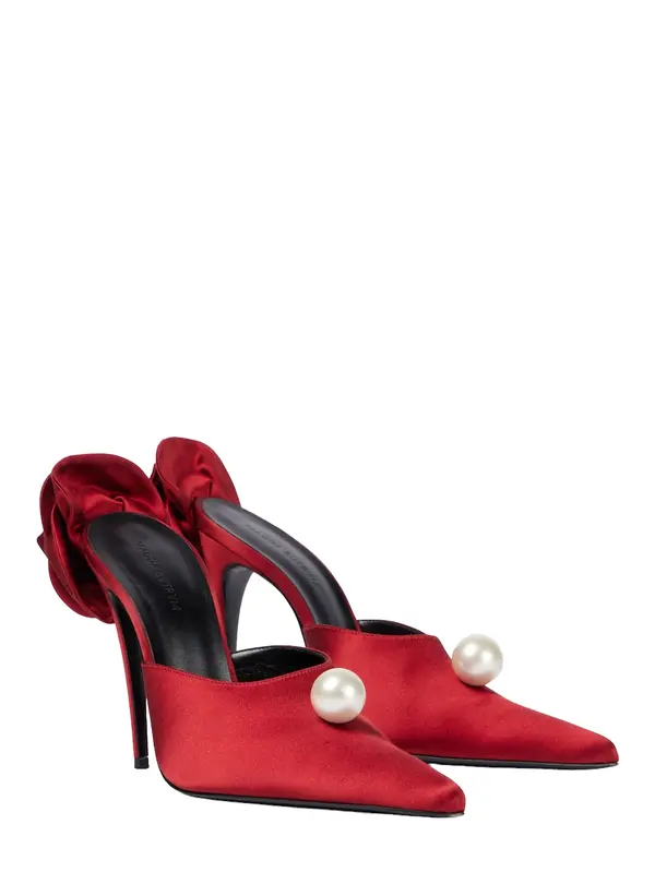 Magda Butrym Floral Appliqué Faux Pearl Mules - Red