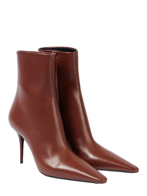 Saint Laurent Ashley 90 Leather Ankle Boots - Brown