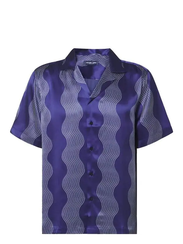 Frescobol Carioca Roberto Printed Silk Bowling Shirt - Blue