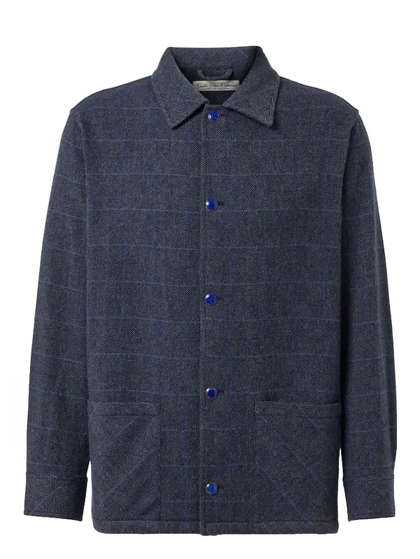 GOD'S TRUE CASHMERE Wizard Herringbone Checked Cashmere Overshirt - Blue