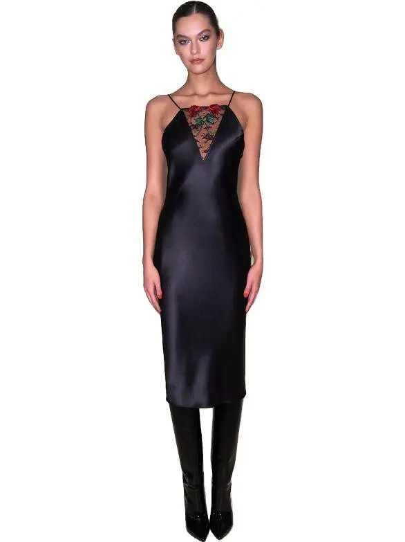 Fleur Du Mal Vampire Rose Embroidery Slip Dress - Black