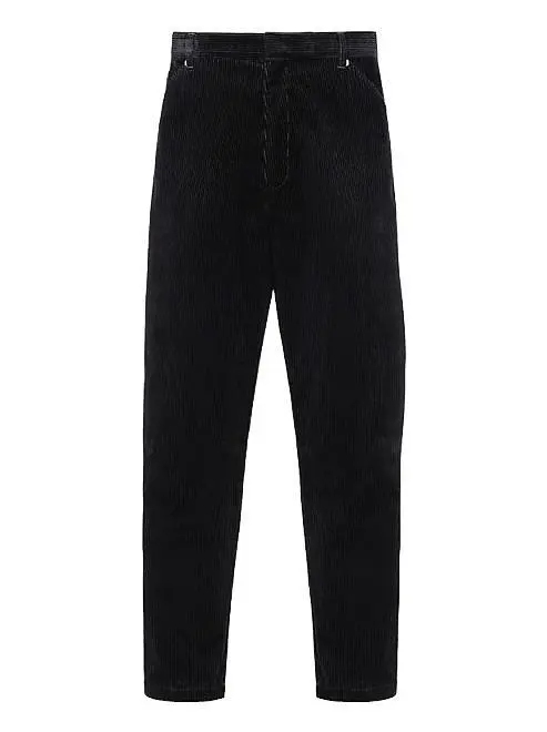 Prada Pinwale Corduroy Cotton Trousers With Triangle Plaque - Black