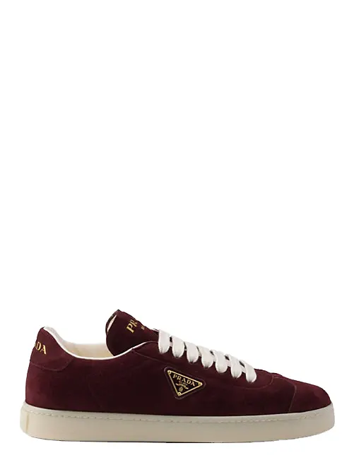 Prada Triangle-logo Suede Low-top Trainers - Burgundy
