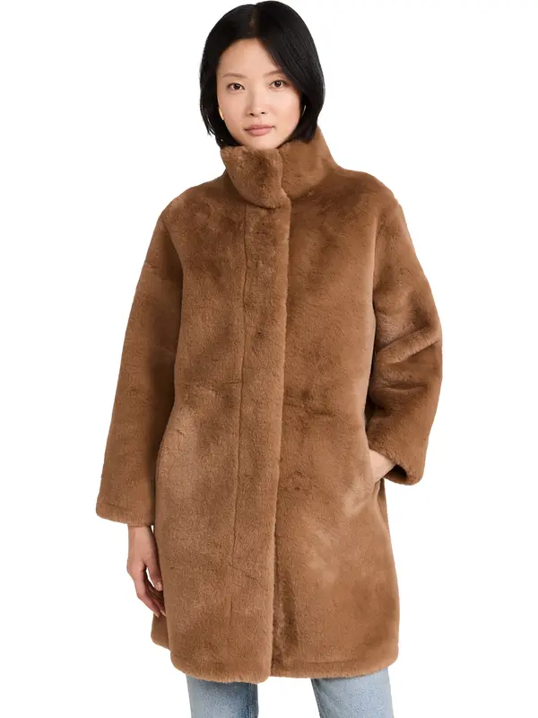 Apparis Blair Mid-length Faux Fur Coat - Camel