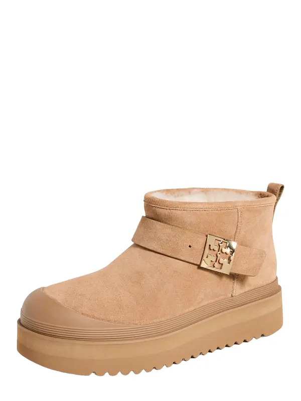Tory Burch Mellow Shearling Platform Boots - Light Chestnut/gold
