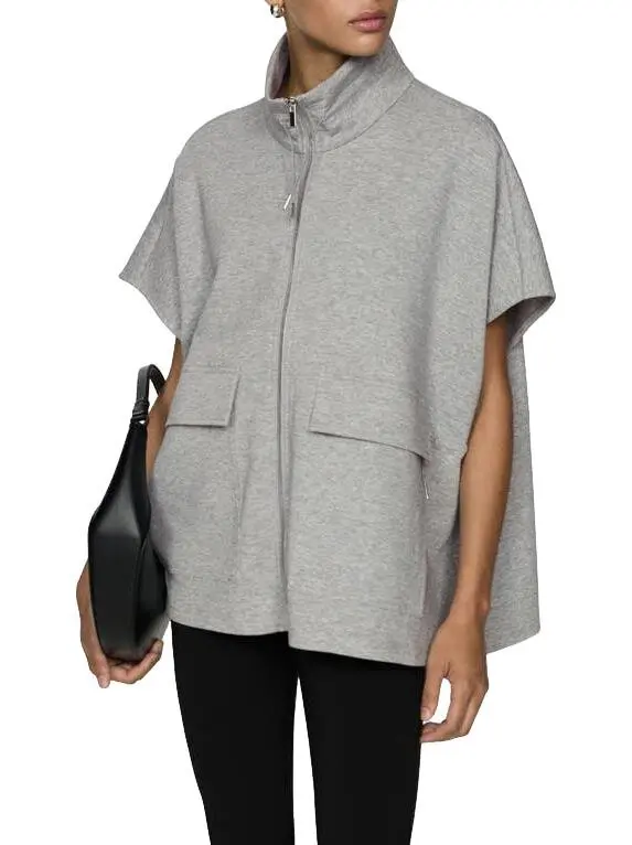 Mango Cotton Blend Fleece Poncho Jacket - Medium Heather Grey