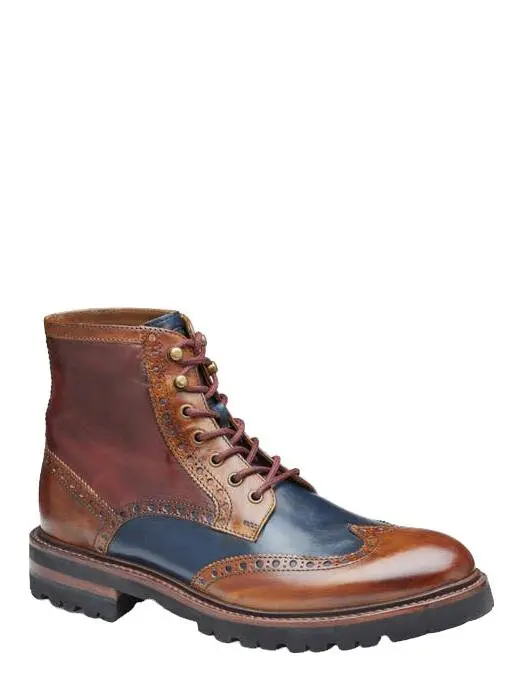 Johnston & Murphy Dudley Wingtip Lug Boot - Tan Multi Calfskin