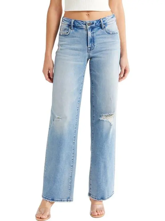 HIDDEN JEANS Distressed Straight Leg Dad Jeans - Medium Wash