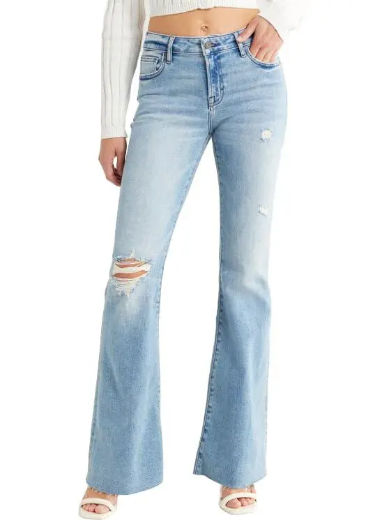 HIDDEN JEANS Ripped Mid-rise Flare Jeans - Light Wash