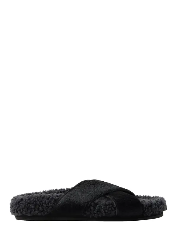 ANCIENT GREEK SANDALS Anilio Calf Hair And Shearling Slides - Black