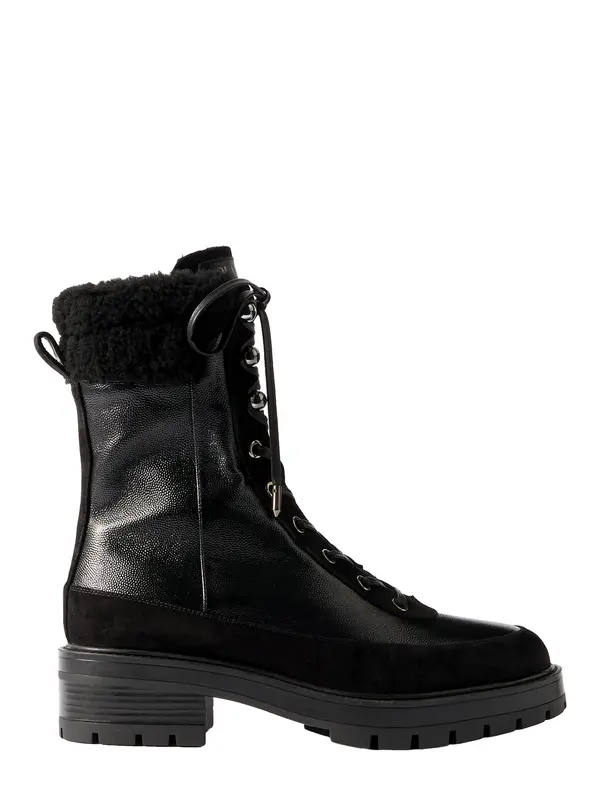 AQUAZZURA Very Cortina 20 Shearling-lined Combat Boots - Black