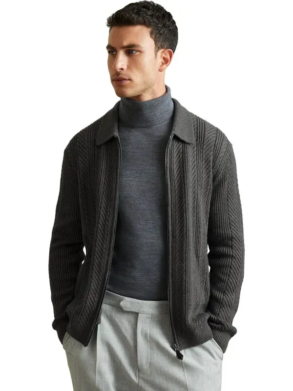 REISS Winnie Cabled Jumper - Mid Grey Melange