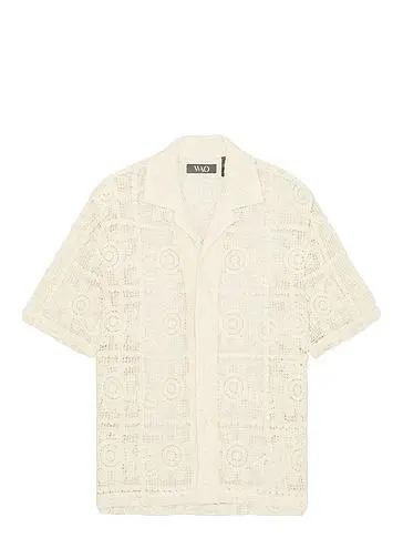 WAO Floral Crochet Camp Shirt - Natural