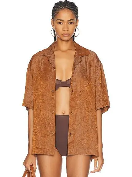 WAO Crinkled Short Sleeve Shirt - Brown