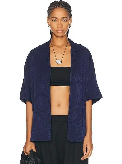 WAO Crinkled Short Sleeve Shirt - Navy