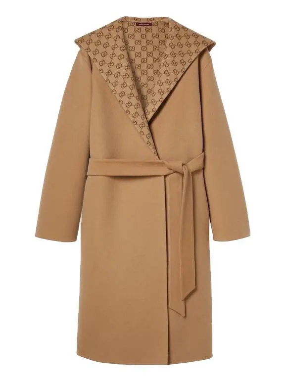 Gucci Reversible Gg Silk Wool Blend Coat - Brown
