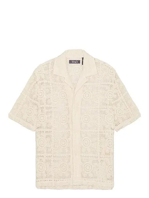 WAO Floral Crochet Camp Shirt In Cream - Natural