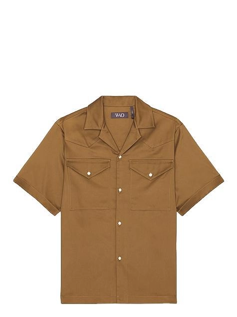 WAO Satin Western Short Sleeve Shirt - Olive