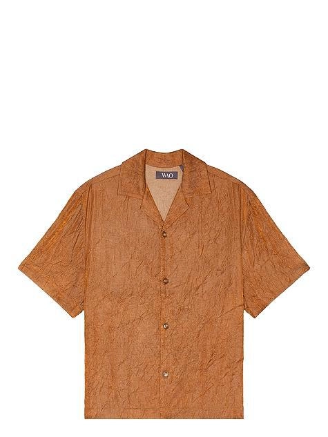 WAO Crinkled Short Sleeve Shirt - Brown