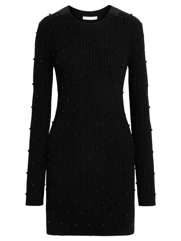Helmut Lang Embellished Ribbed Mini Dress - Black