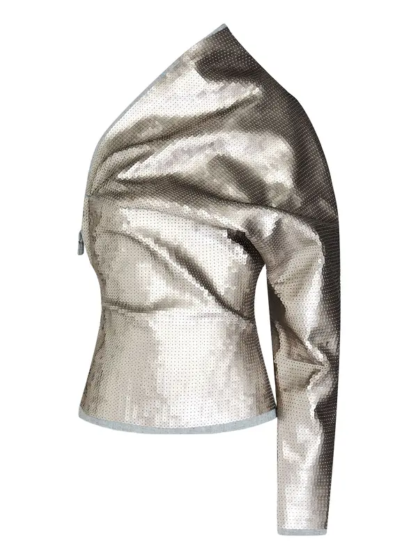 Rick Owens One-sleeve Sequined Denim Top - Silver