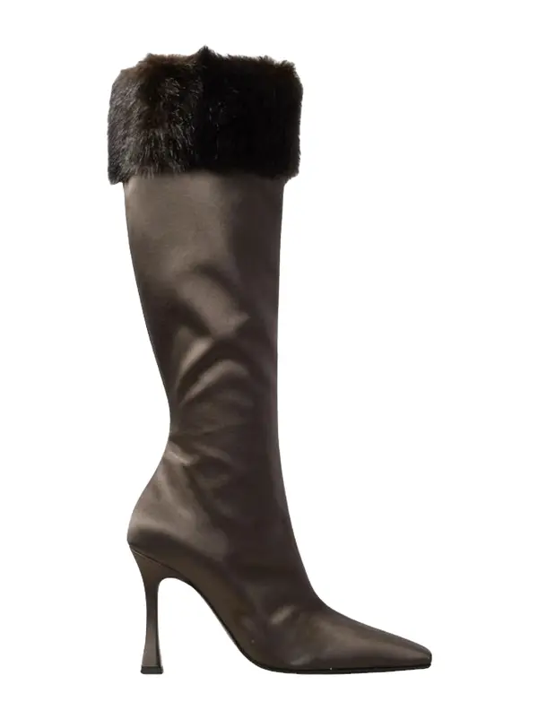 Magda Butrym Plushtrimmed Satin Knee Boots - Brown