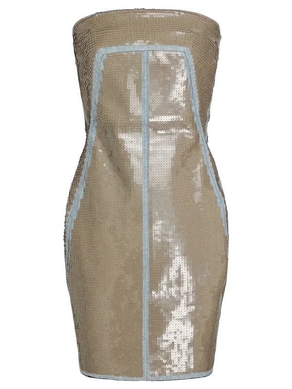 Rick Owens Strapless Sequined Denim Mini Dress - Mushroom