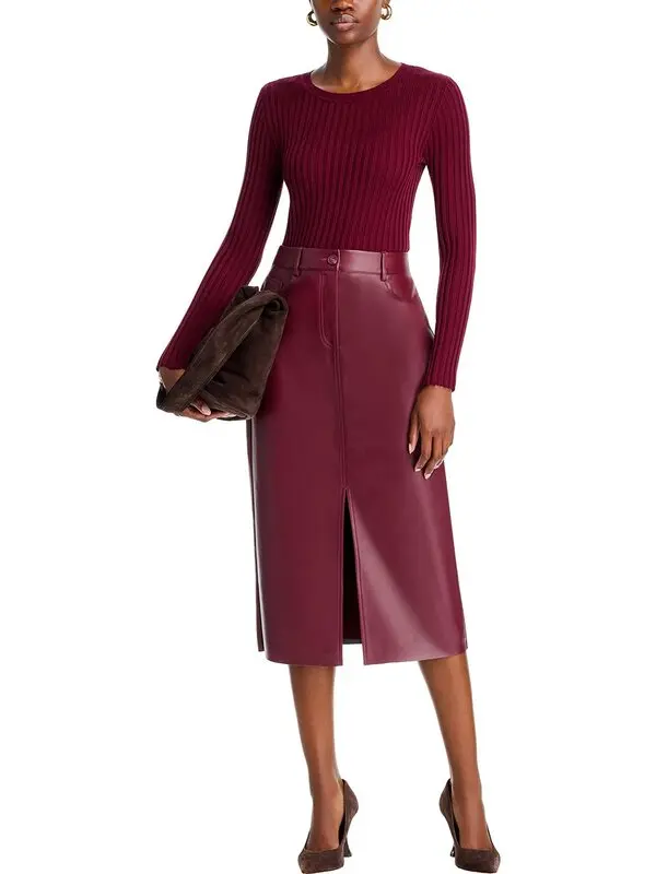 T Tahari Faux Leather Midi Skirt - Bordeaux Red