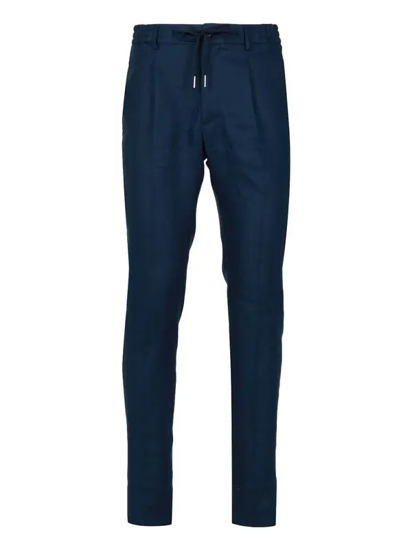 Tagliatore Linen Trousers With Drawstring Waist - Blu Navy