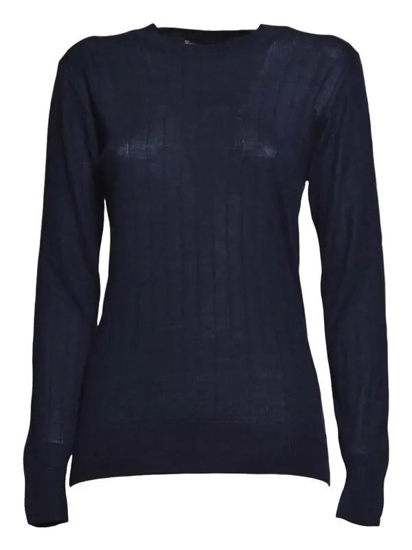 Tagliatore Crew Neck Ribbed Knit Sweater - Blu Navy