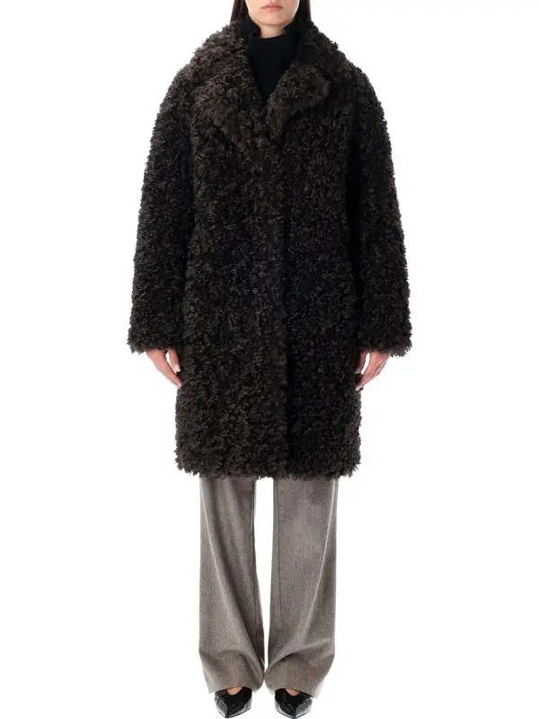 STAND STUDIO Camille Shearling Coat - Dark Chocolate